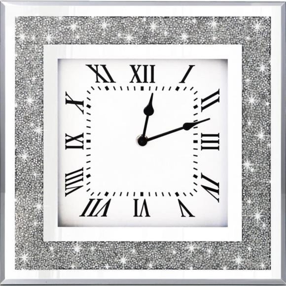 Wall Decor | Crystal Crush Diamond Mirrored Square Wall Clock With ...